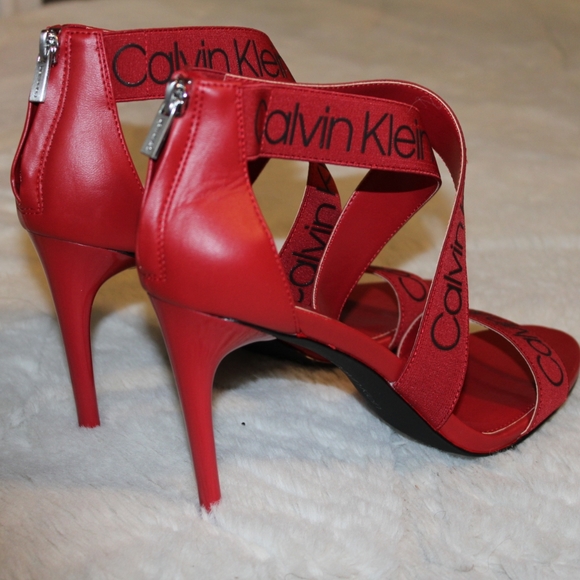 Calvin Klein | Shoes | Calvin Klein Red Logo Heels | Poshmark